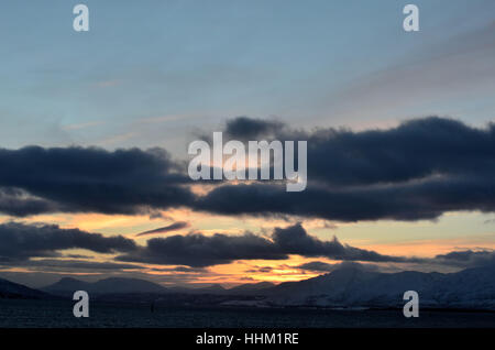 colorful dawn sky over snowy mountain and sea Stock Photo - Alamy