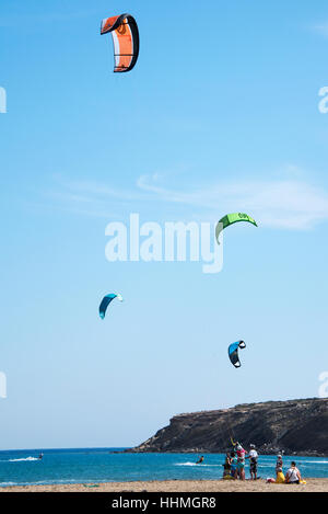 Kite flying in action at Prasonisi National Park Rhodes, Greece Stock ...