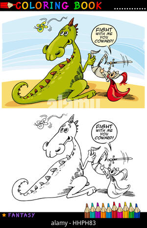 Angry cartoon dragon coloring page for kids and adult Stock Photo - Alamy