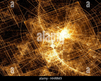 Abstract golden disk - computer-generated image. Fractal background ...
