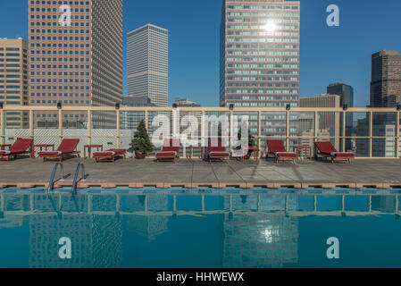 Rooftop swimming pool at the Warwick Denver Hotel. Colorado. USA Stock ...