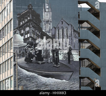 Artistic drawings on walls in old abandoned building looking neglected ...