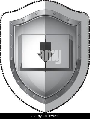silhouette shield with notebook and arrow vector illustration Stock ...