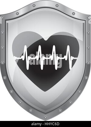 Cardio icon and shield. Shield with heartbeat icon. Vector medical ...