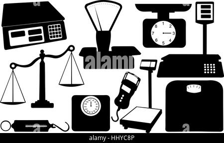 Vector set of different types of scales. Weight measurement and ...