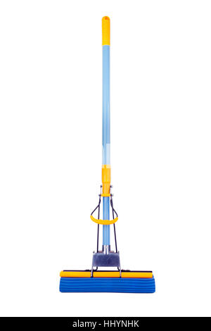 Modern blue plastic broom isolated on white Stock Photo - Alamy