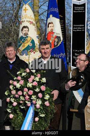 Royalists carrying flags showing the likeness of King Ludwig II walk ...
