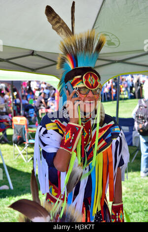 A young Native American Indian boy with a fox fur head covering Stock ...