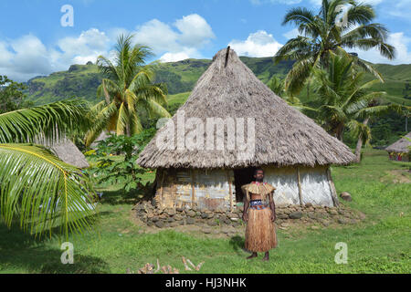 Traditional Fijian bure in Navala Village, Nausori Highlands, Viti Levu ...