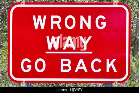 Road sign warning - Wrong way go back on Hume Highway, Australia Stock ...