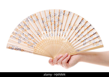 Hand holding chinese fan on a white background Stock Photo - Alamy