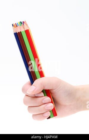 Hand holding Color pencils on a white background Stock Photo - Alamy