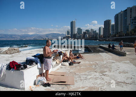 Beirut Lebanon. 22nd January. Sunbathers enjoy the winter sunshine and ...