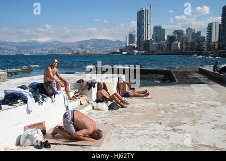 Beirut Lebanon. 22nd January. Sunbathers enjoy the winter sunshine and ...
