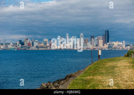 Seattle Skyline Panorama from Alki Beach Stock Photo - Alamy