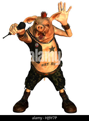 illustration, rendering, punk, pig, rock, ring, music, gesturing ...
