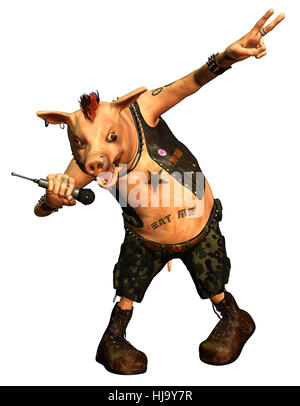 illustration, rendering, punk, pig, rock, ring, music, gesturing ...
