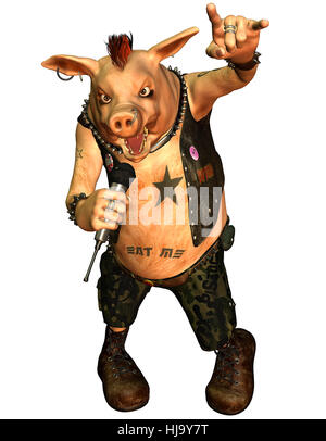 illustration, rendering, punk, pig, rock, ring, music, gesturing ...