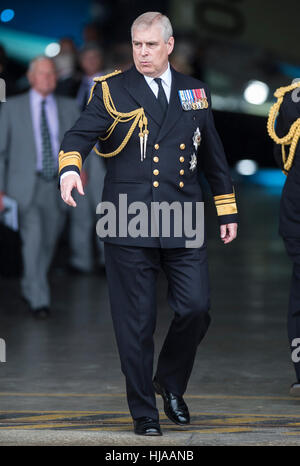 HRH Prince Andrew watching a flypast to celebrate the life of former ...