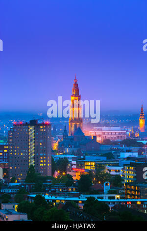 An evening photo of the skyline of Groningen. The view is towards the ...