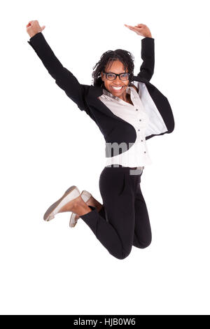 Excited Brazilian woman celebrating jumping with joy and happiness ...