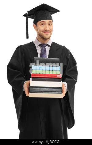 Grad hat with books isolated on white Stock Photo - Alamy