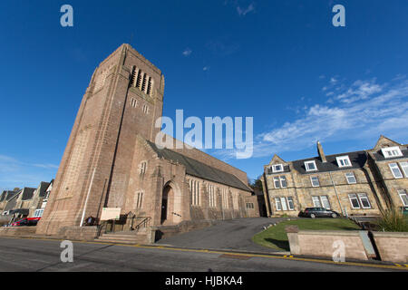 St Columba's RC cathedral, Oban, Scotland, bathed in evening sunlight ...