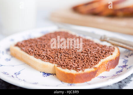 A sandwich with chocolate sprinkles or a 'boterham met hagelslag ...