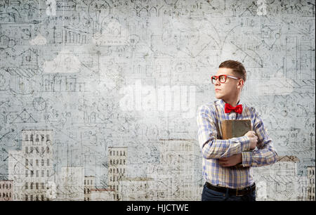 Young funny science man in red glasses Stock Photo - Alamy