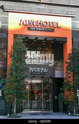 The exterior of the APA Hotel in Shinjuku on January 25, 2017 in Tokyo ...