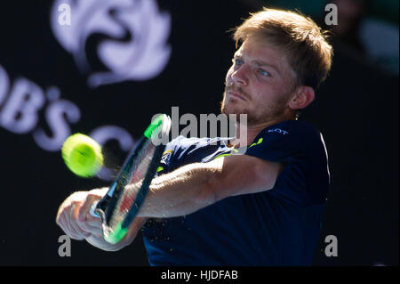 Belgium's David Goffin returns a ball to Croatia's Marin Cilic during ...