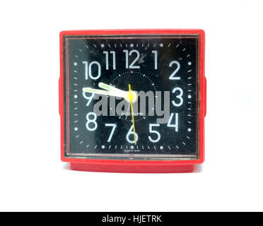 Red alarm clock cut out isolated on white background Stock Photo - Alamy