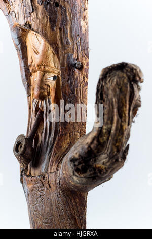 wood, root, dwarf, carving, isolated, wood, face, austria, look ...