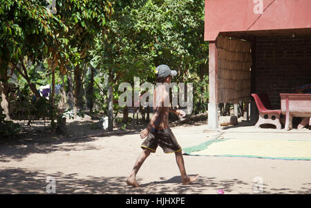 Preah Dak Village House with Boy in Siem Reap - Cambodia Stock Photo ...