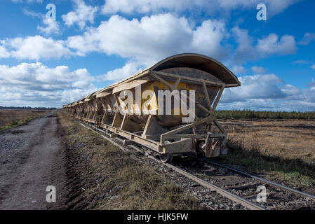 Bog train of West Offaly Railway filled with peat on the way to power ...