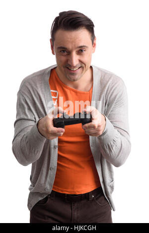 Young man playing computer game with virtual reality glasses Stock ...
