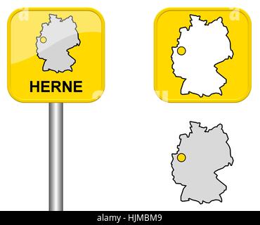 Herne - place name sign, button and map Stock Photo - Alamy