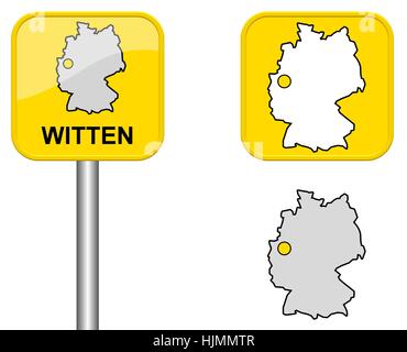 Witten - place name sign, button and map Stock Photo - Alamy
