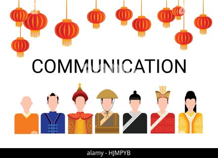 Asia People Group Chat Bubble Communication Concept, Asian Talking ...