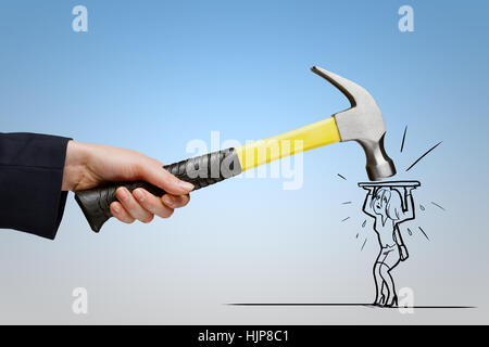 Human hand and funny caricature of businesswoman Stock Photo - Alamy