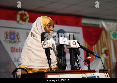 Ifrah Ahmed, a Somali anti-FGM campaigner, speaks during a symposium to ...