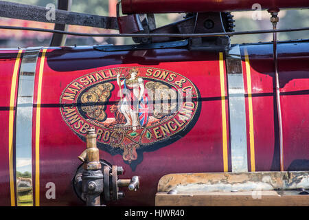 Detail of a Marshall steam traction engine EYNSHAM HALL showing name ...