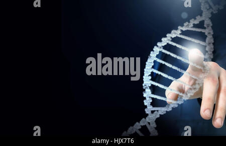 Science concept image of human hand touching DNA molecule Stock Photo ...