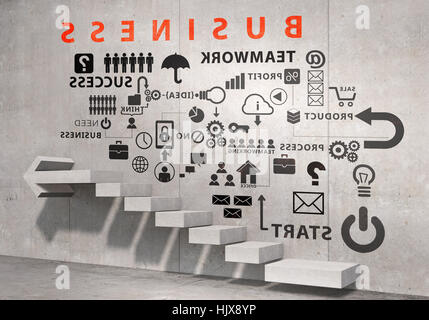 Business strategy plan over ladder leading to success Stock Photo - Alamy
