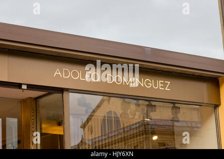 The logo of fashion designer, Adolfo Dominguez seen at the Passeig de ...