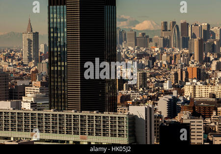Overpopulation, townscape, Skyscrapers of Shinjuku and Mount Fuji ...