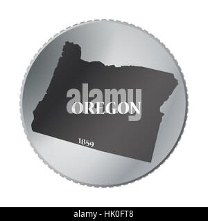 An Oregon state outline with the date of statehood isolated on a white ...
