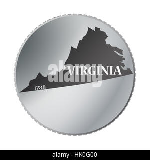A Virginia state outline with the date of statehood isolated on a white ...