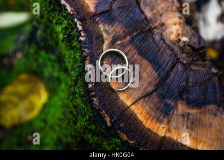 Old wedding rings on red background, The gift for valentine day ...
