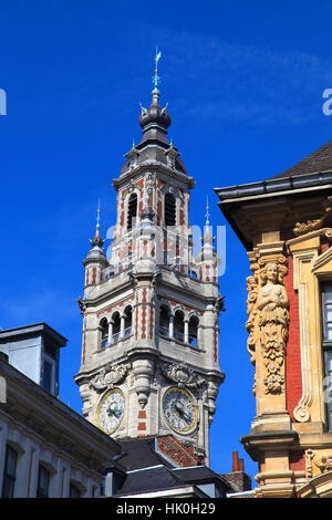 France, North-Eastern France, Lille, belfry of the Chamber of Commerce ...